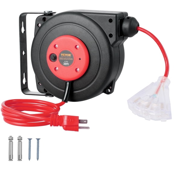 Retractable Extension Cord Reel 45 FT, Heavy Duty 12AWG SJTOW, Lighted ...