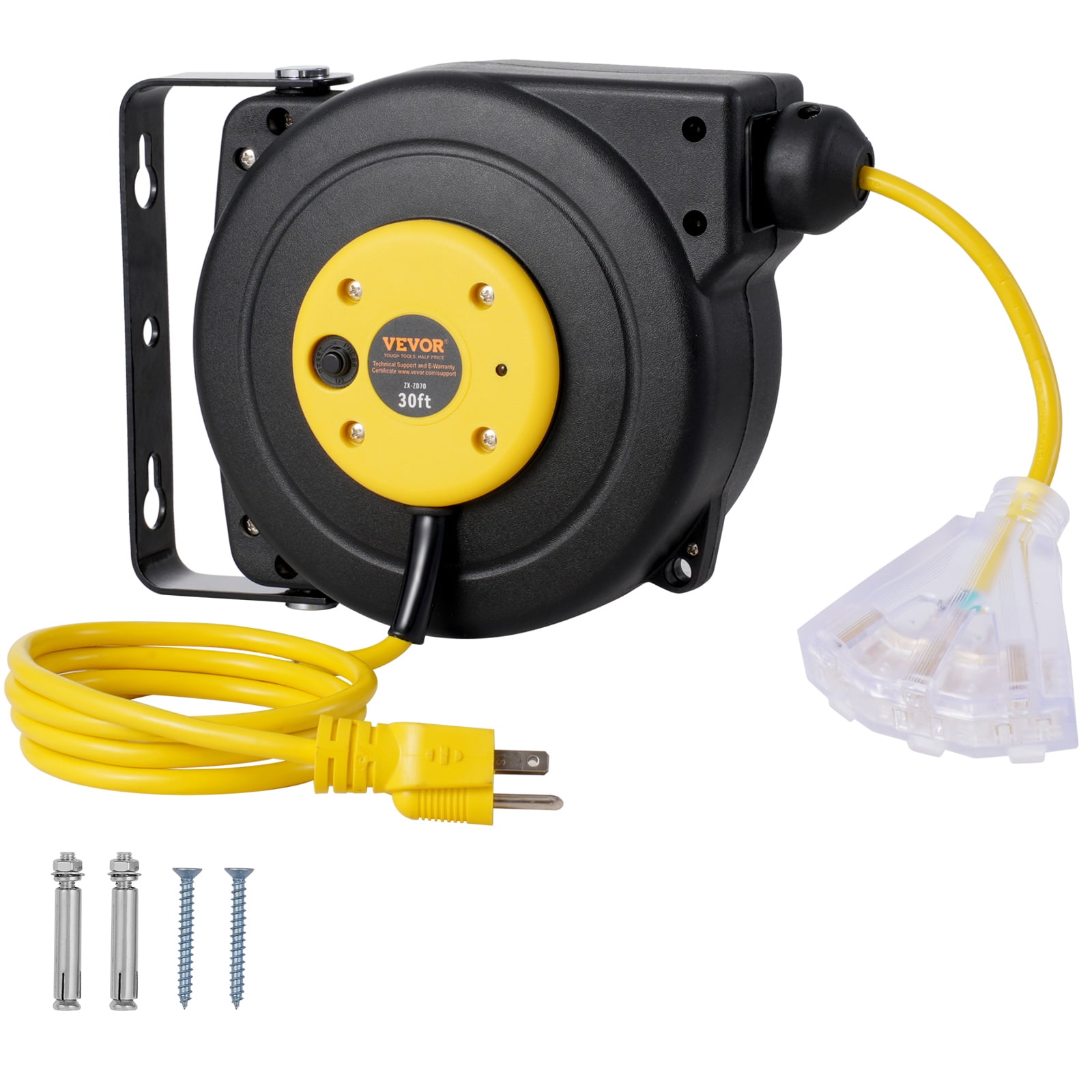 VEVOR Retractable Extension Cord Reel, 30 FT, Heavy Duty 16AWG/3C SJTOW ...