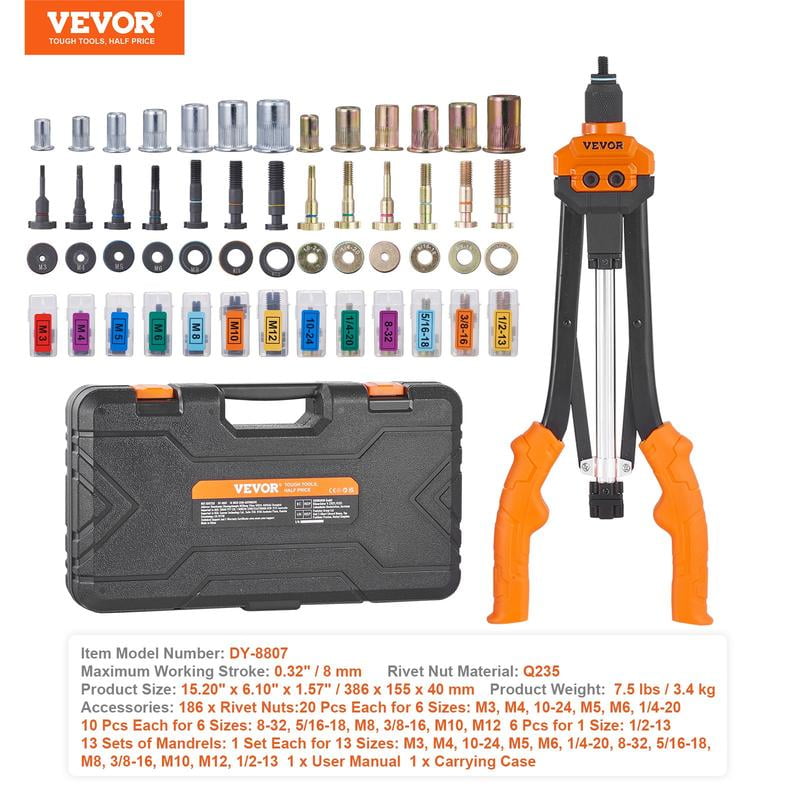 VEVOR Rivet Nut Tool, 16 inch Rivnut Tool Kit with 13PCS Metric and SAE ...