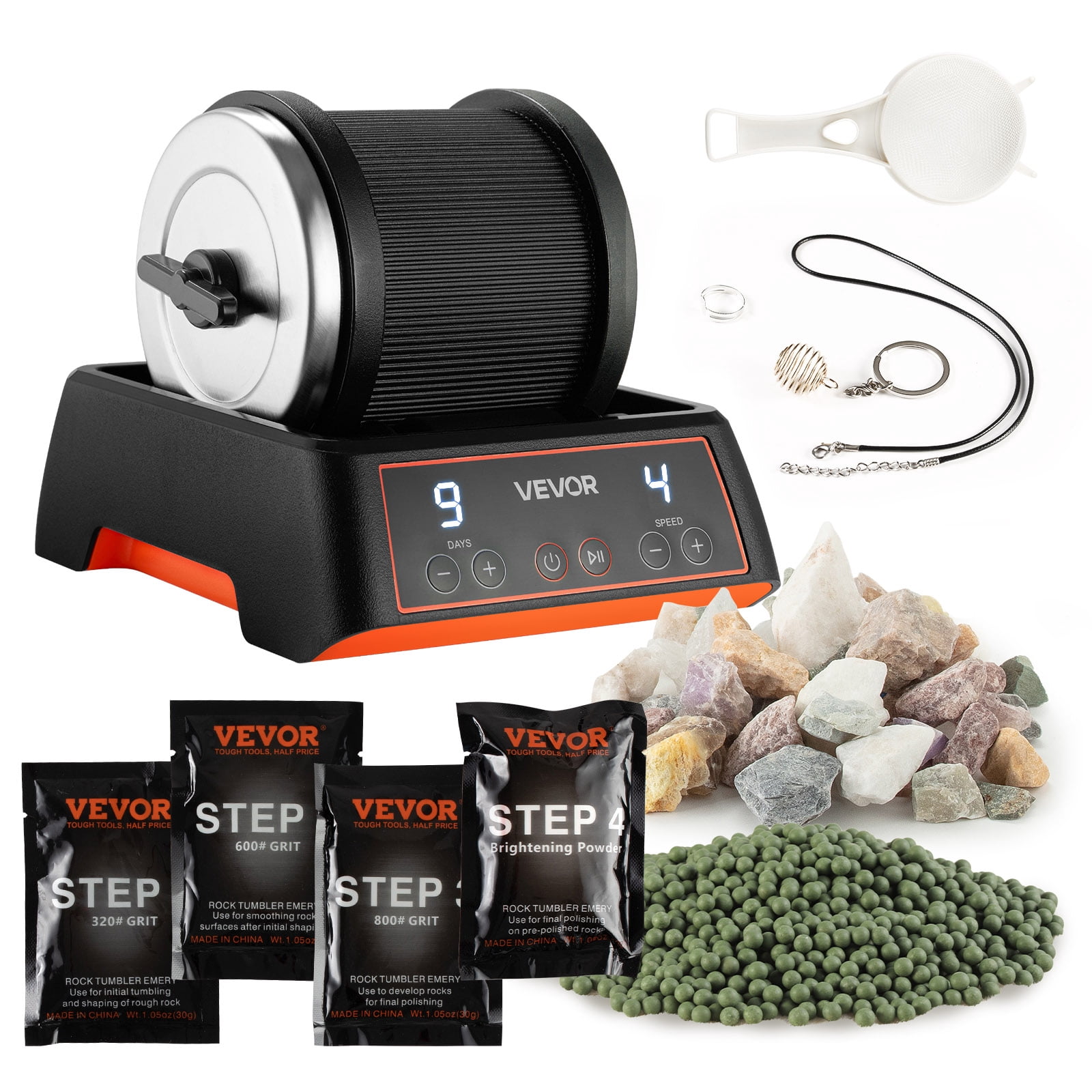 VEVOR Rock Tumbler Kit, 2 lbs Rock Polishing Kit, 4 Speed Settings 9 ...