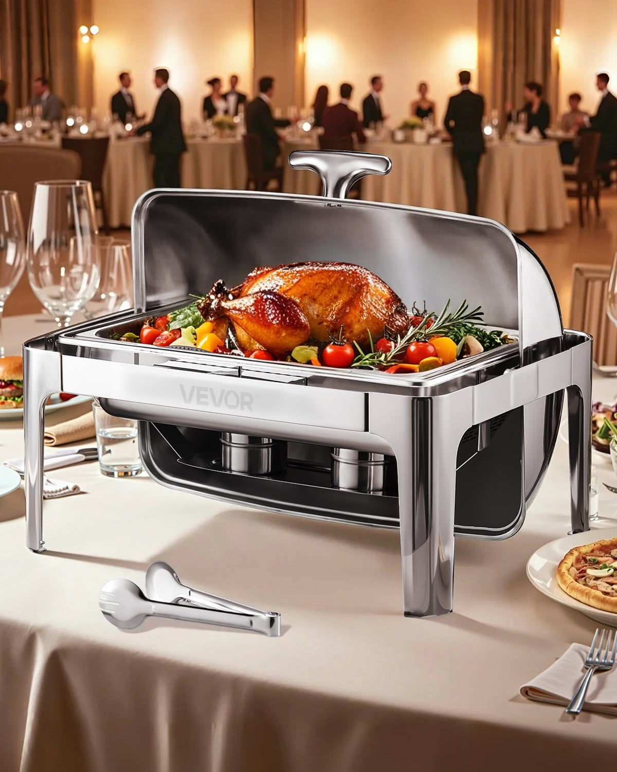 VEVOR Roll Top Chafing Dish Buffet Complete Set, 9Qt Stainless Steel ...