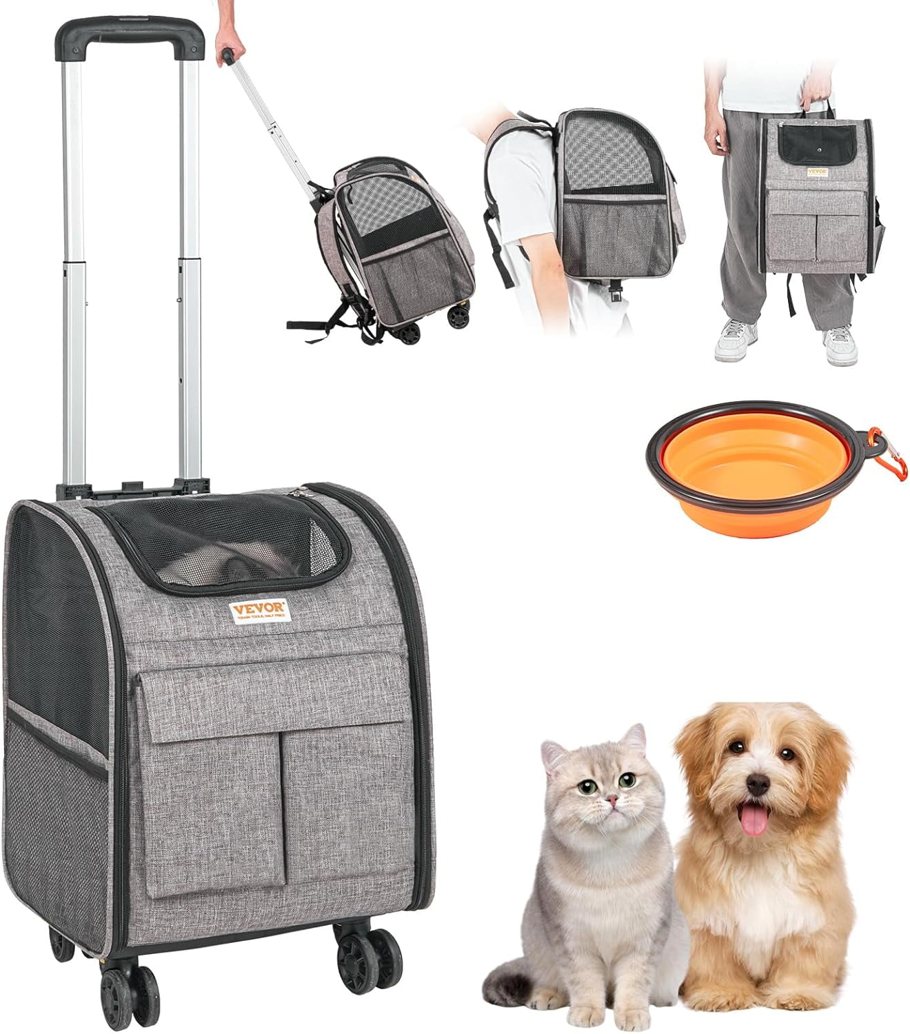 VEVOR Rolling Pet Carrier Backpack with Wheels for Under 18LBS, Large ...