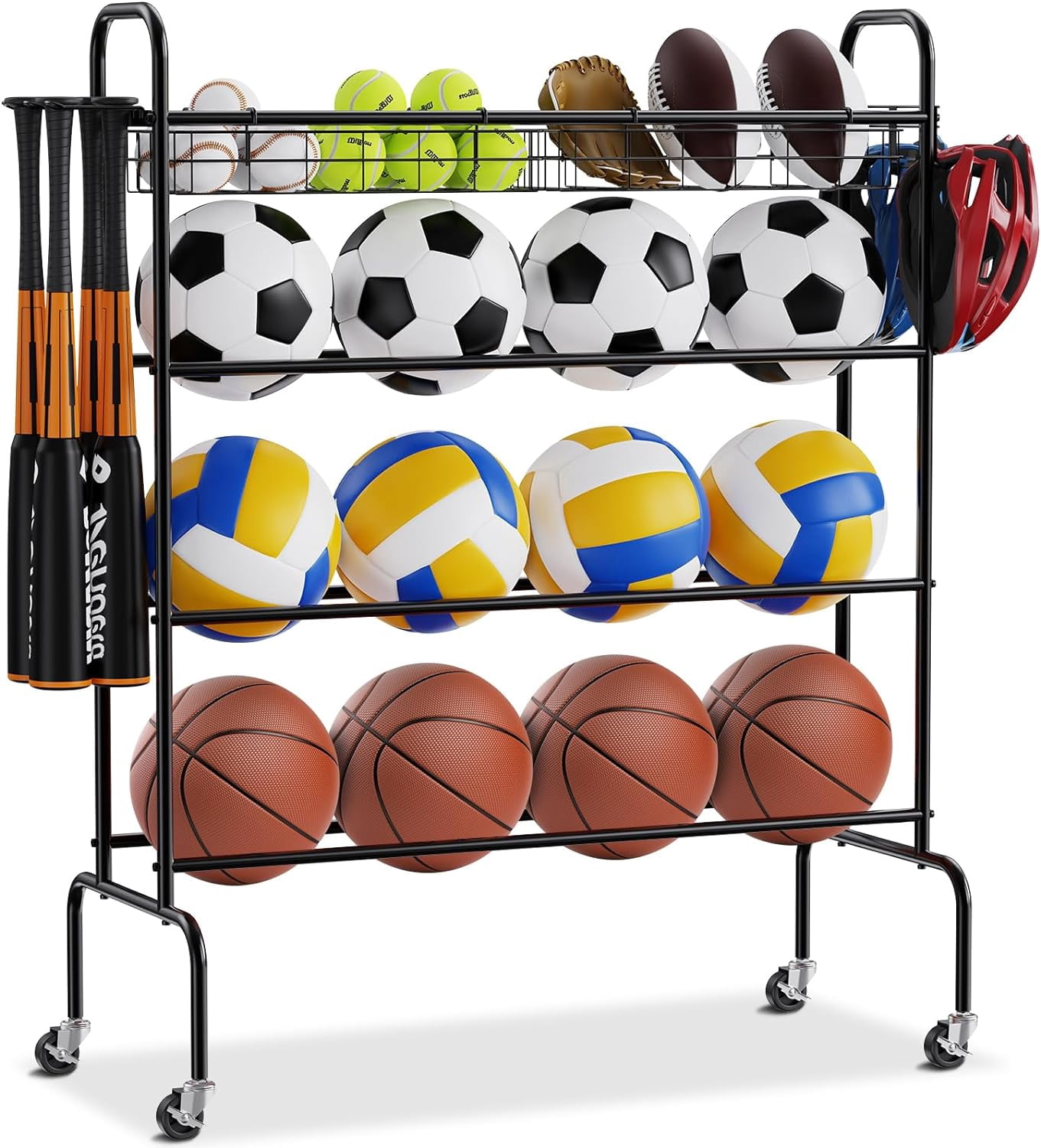 VEVOR Rolling Sports Ball Storage Cart, Lockable Basketball Cage with ...