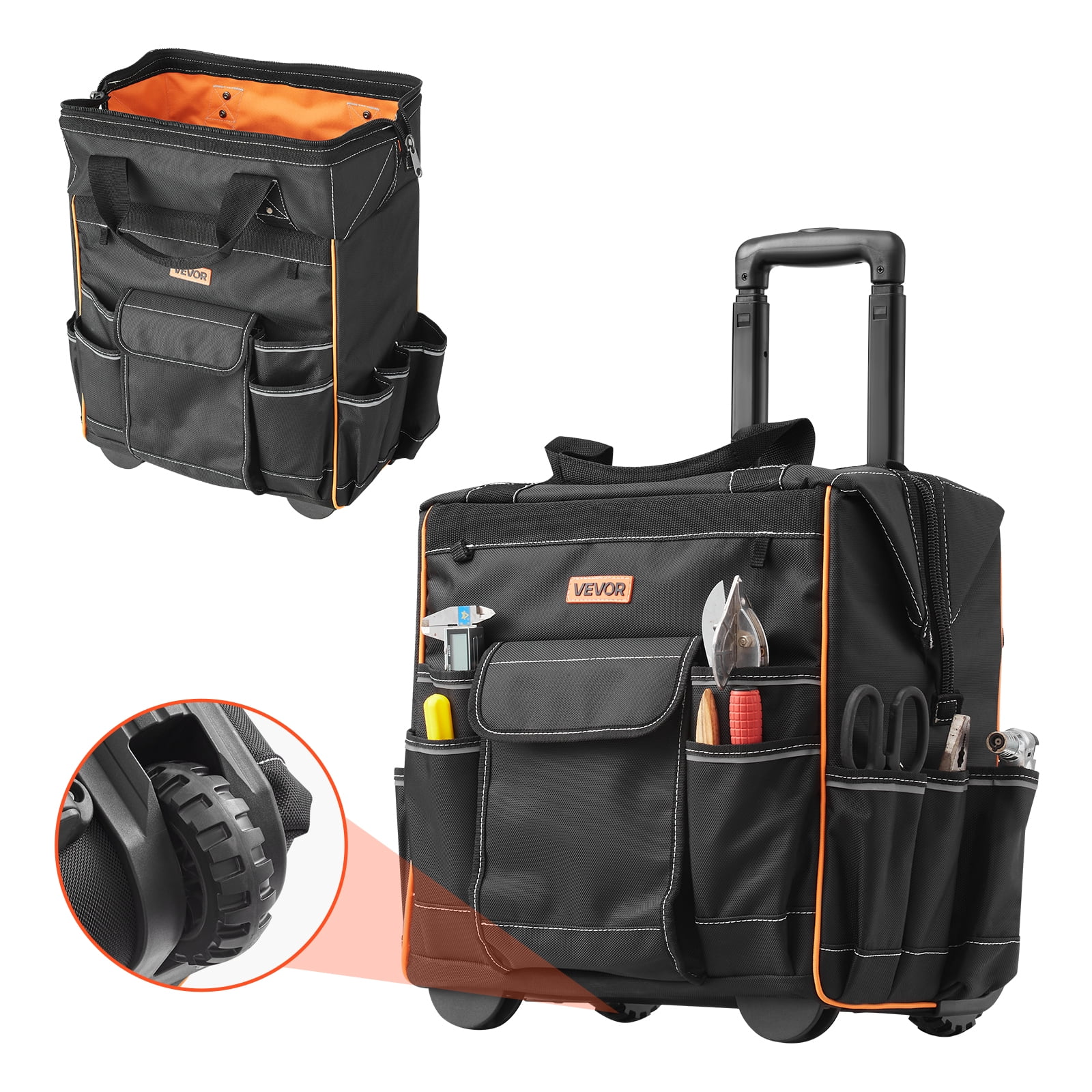 VEVOR Rolling Tool Bag, 110 lbs Load Capacity, 25 Pockets Heavy Duty ...