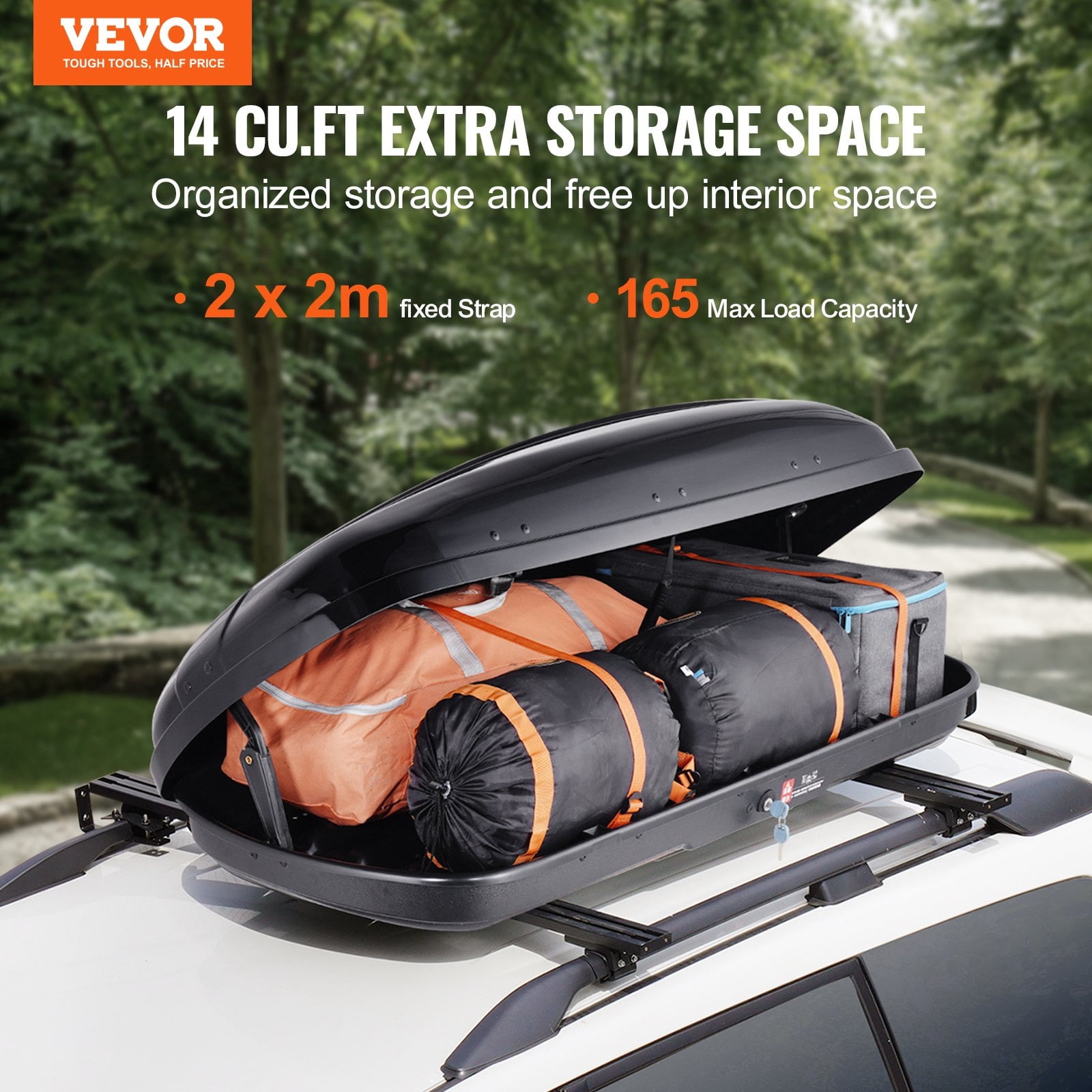 VEVOR Rooftop Cargo Carrier 14 Cubic Feet Luggage Storage Box ABS for ...