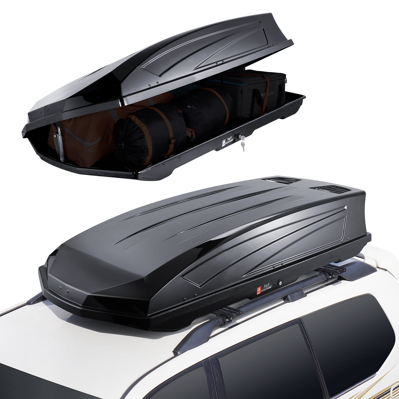 VEVOR Rooftop Cargo Carrier, 22 Cubic Feet Roof Cargo Box, ABS Hard ...