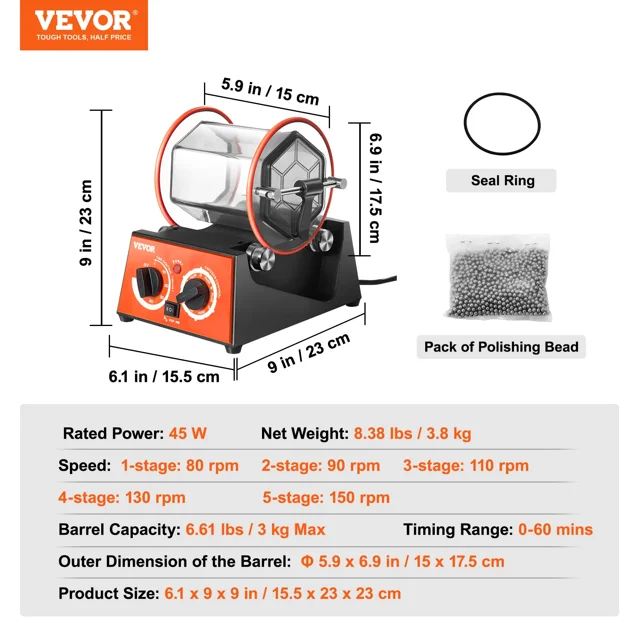 VEVOR Rotary Tumbler Surface Horizontal Polisher 3kg5kg Mini Jewelry ...