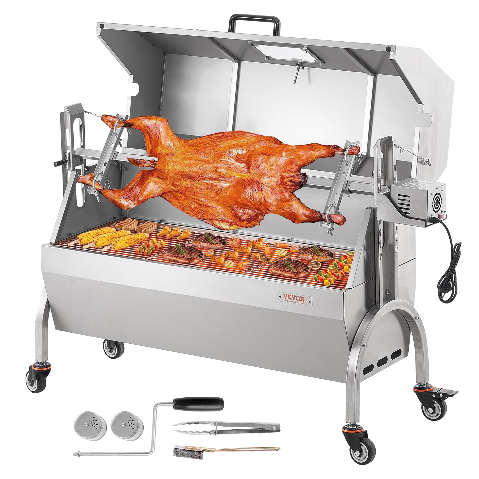 VEVOR Rotisserie Grill with Hooded Cover, BBQ Whole Pig Lamb Goat ...