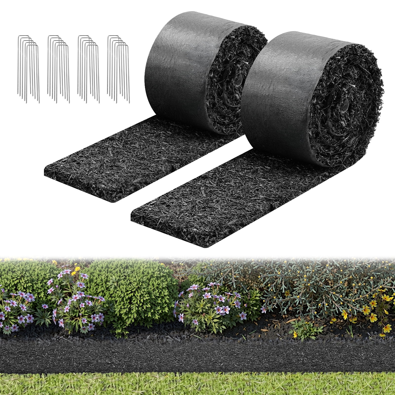 VEVOR Rubber Mulch Mat Roll, 2 Rolls 120 x 4.5 in, Recycled Rubber ...