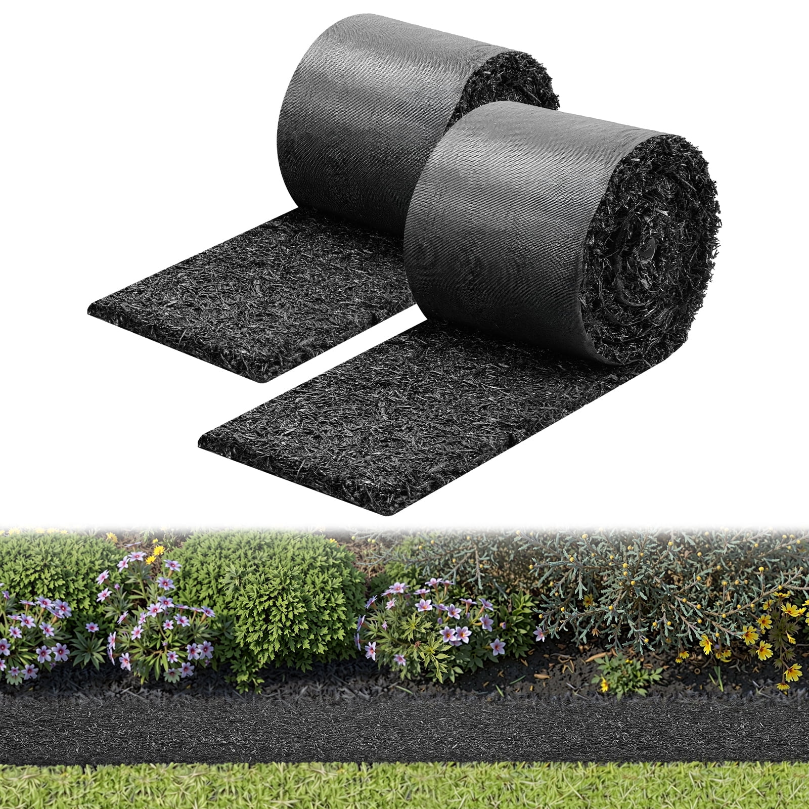 VEVOR Rubber Mulch Mat Roll, 2 Rolls 140 x 4.5 in, Recycled Rubber ...