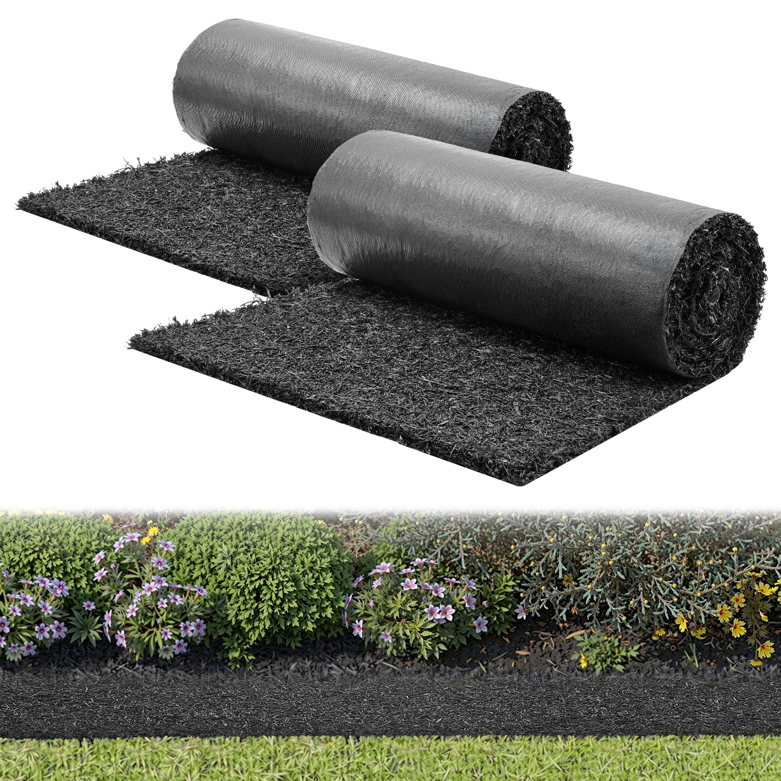 VEVOR Rubber Mulch Mat Roll, 2 Rolls 96 x 24 in Recycled Rubber Mulch ...