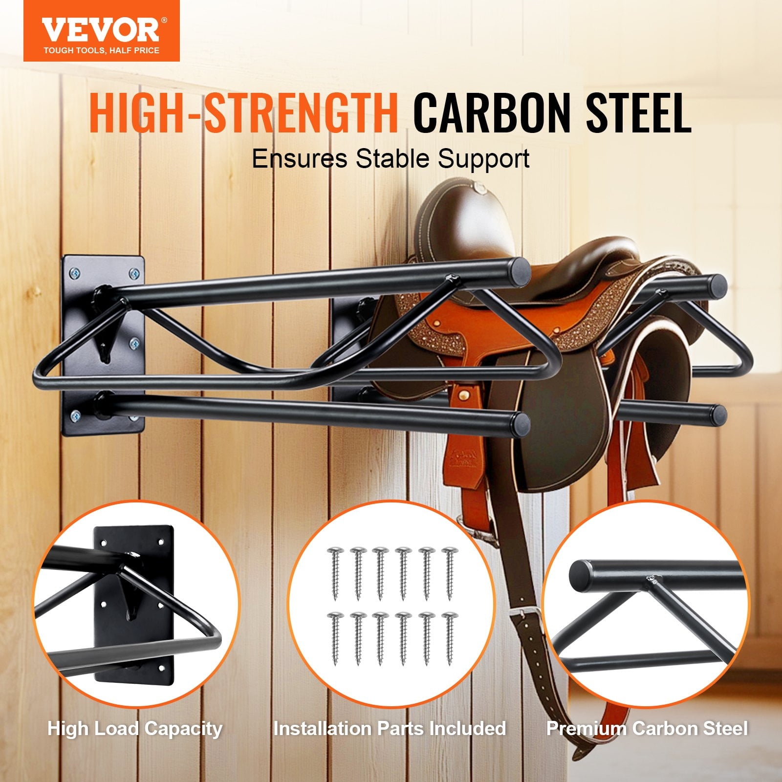VEVOR Saddle Rack with Pad Bar 2 Packs Wall Mounted Horse Saddle Stand ...