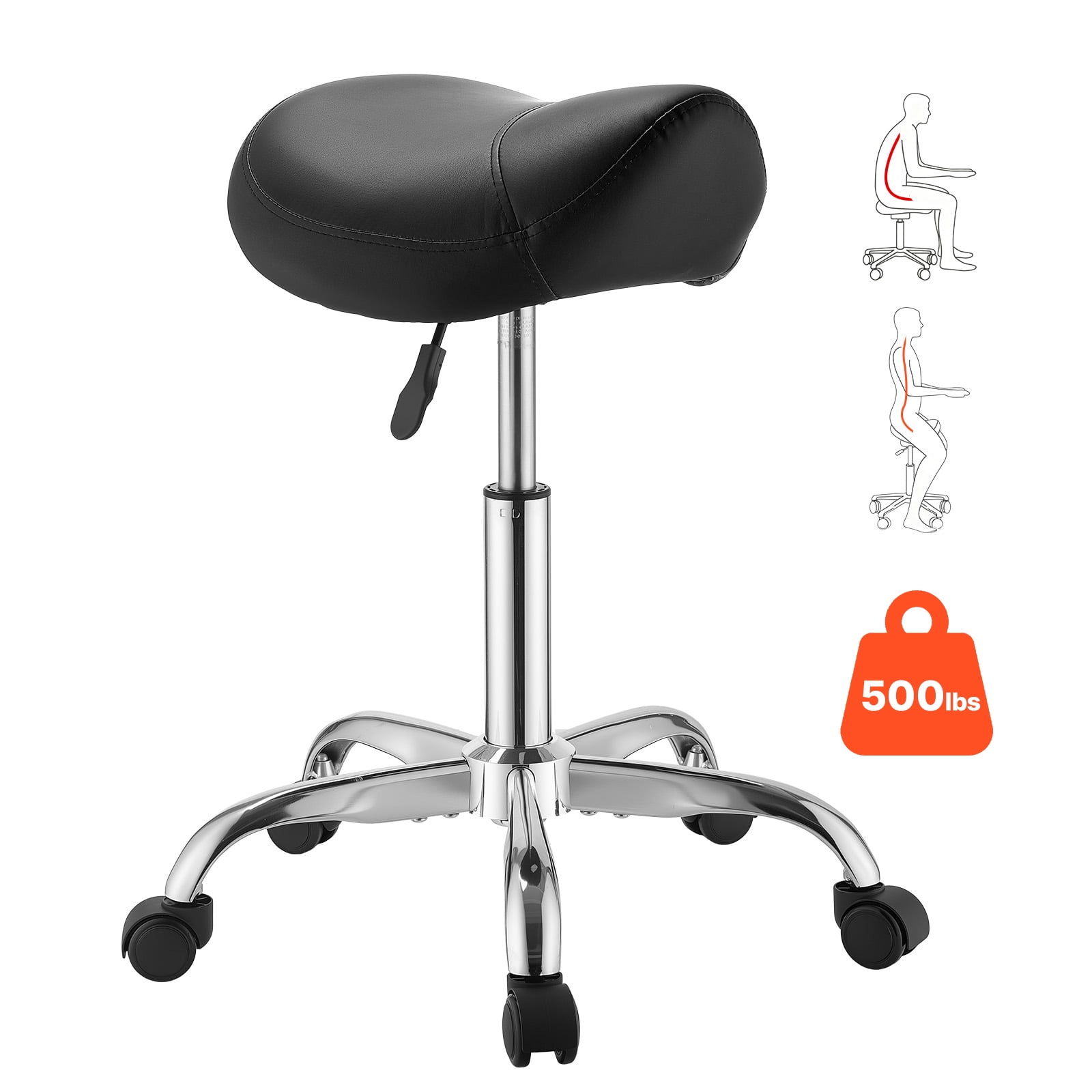 VEVOR Saddle Stool with Wheels, 500 lbs Weight Capacity, Height ...