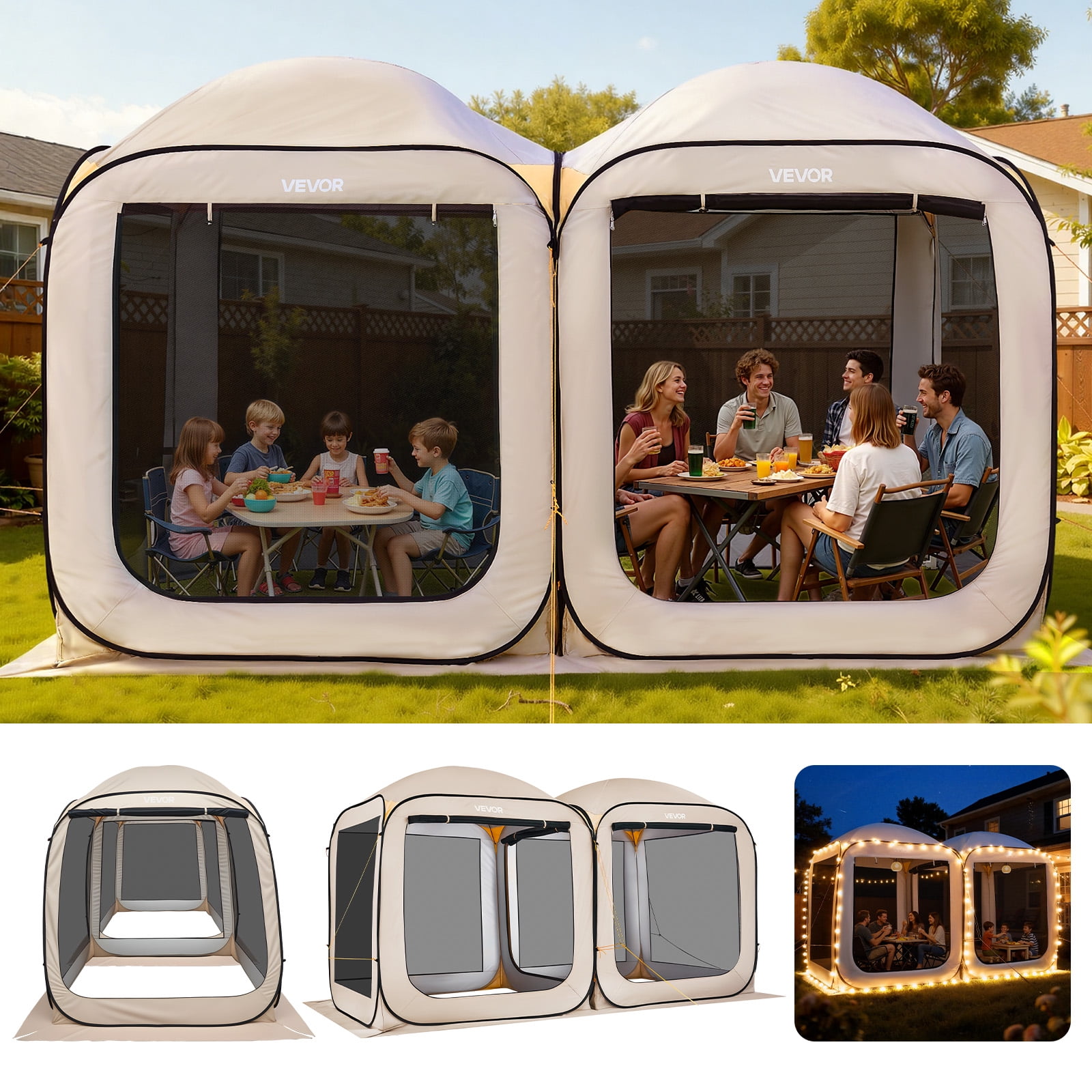 VEVOR Screen House Tent, 12 x 6 ft, 2 in 1 Pop Up Screen Tent, Portable ...