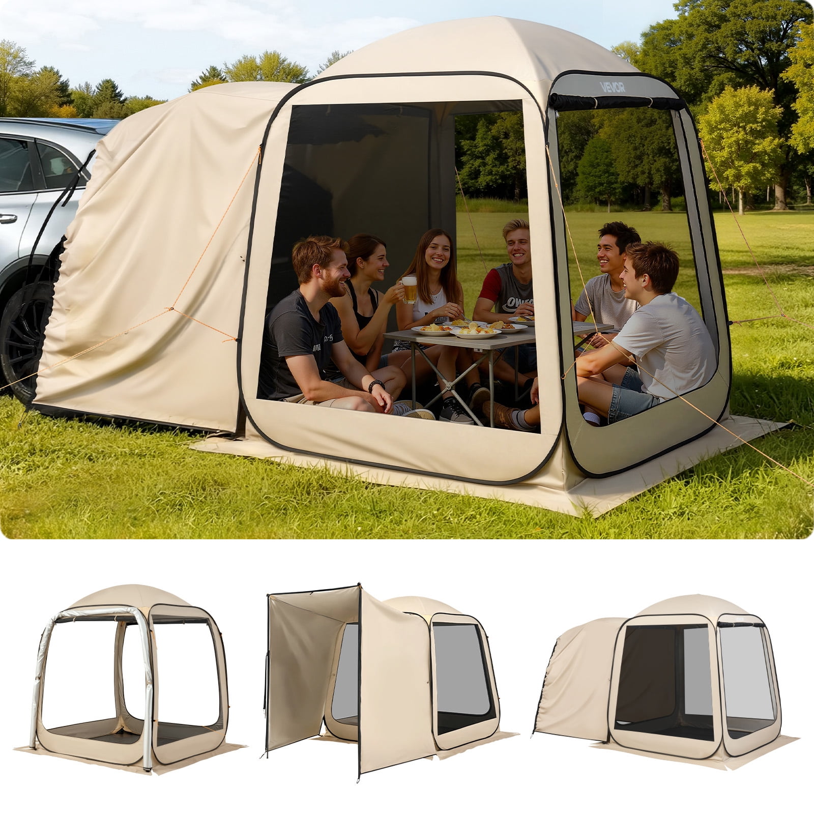 VEVOR Screen House Tent, 6 x 6 ft, 4-6 Person Pop Up SUV Tailgate Tent ...
