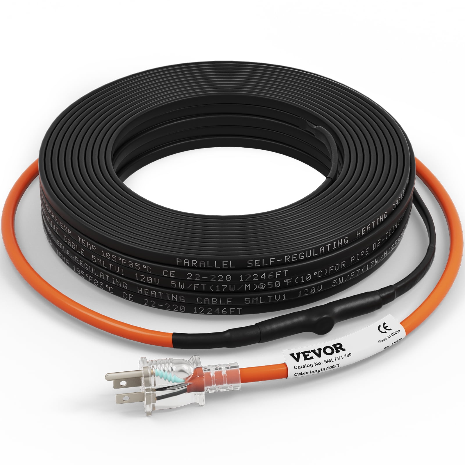 VEVOR 100ft Electric Pipe Heater, Self-Regulating, Anti-Freeze, PVC ...