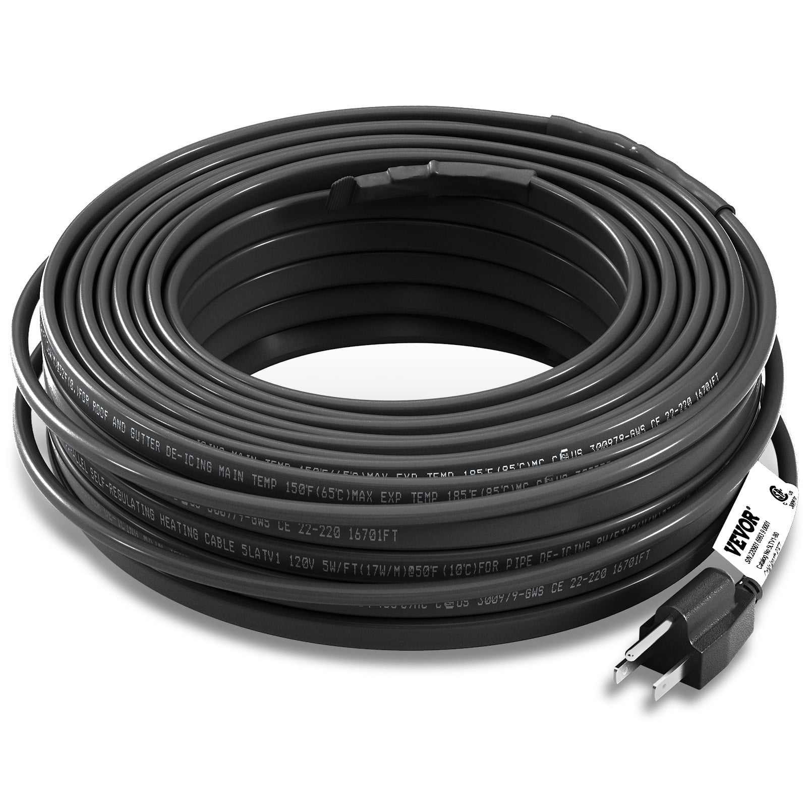 VEVOR Pipe Heating Cable, Self-Regulating, 80 ft, 5W/ft, Electric ...