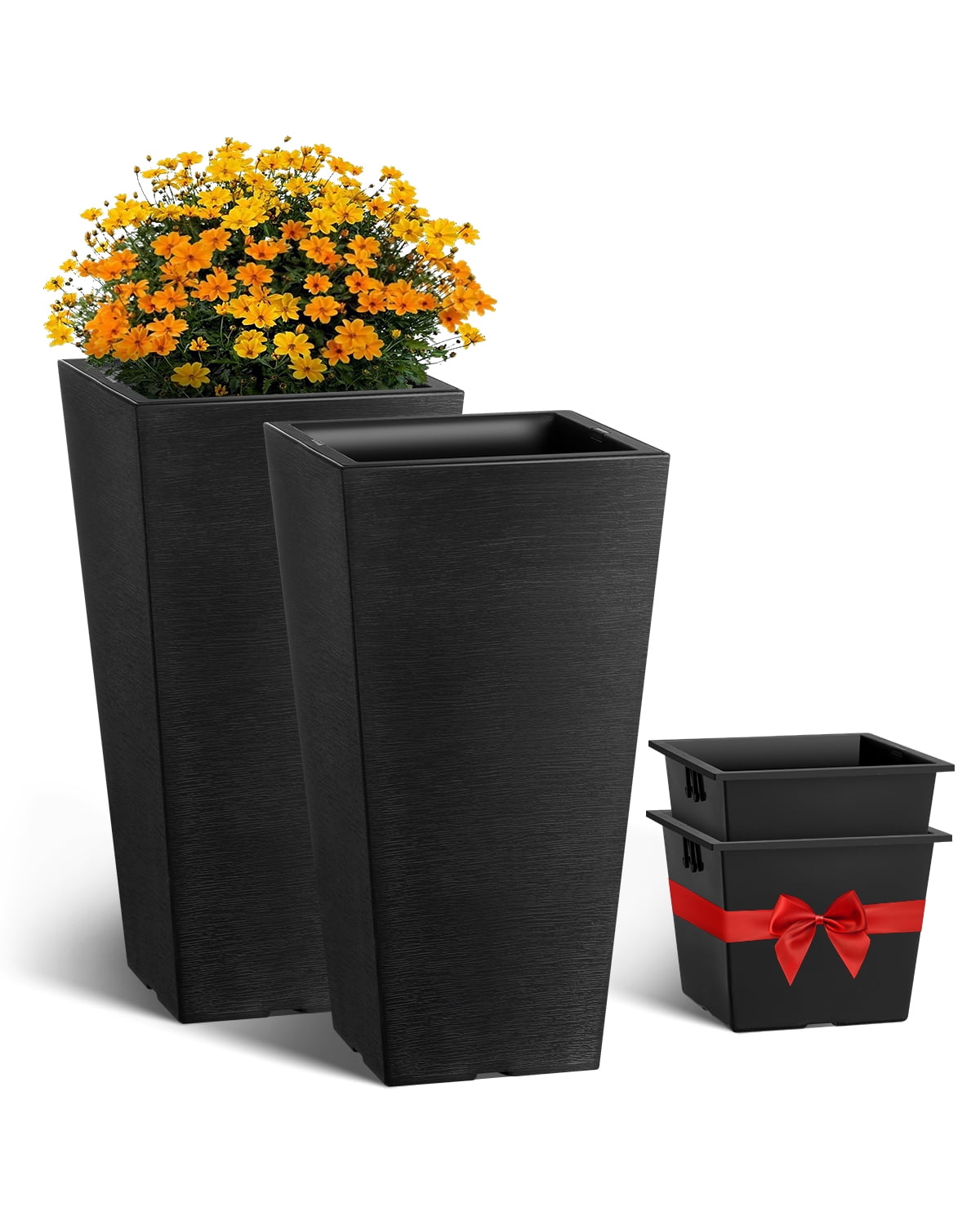 VEVOR Set of 2 Tall Outdoor Planters 22inch, Large Planters For Outdoor ...