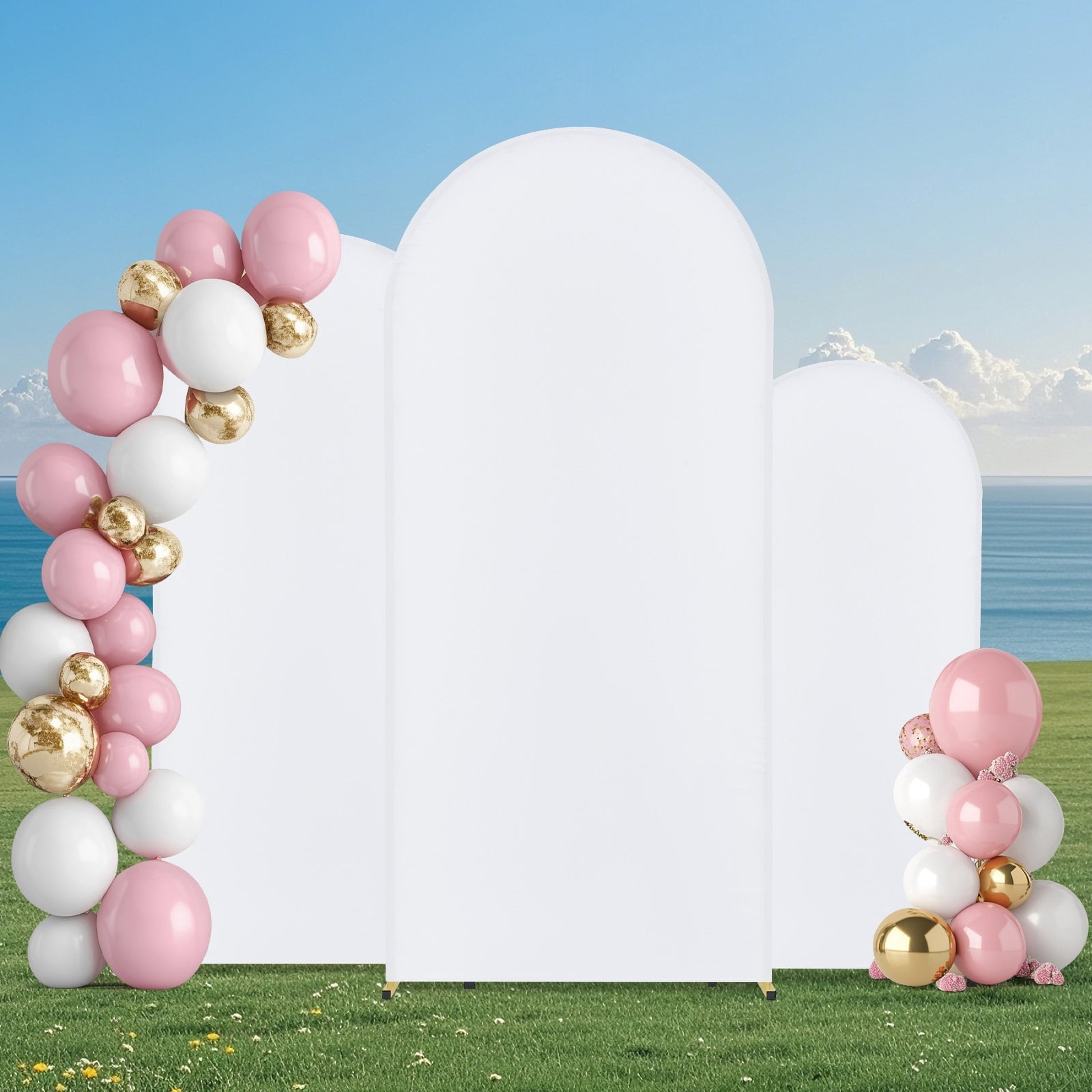 VEVOR Set of 3 Metal Arch Backdrop Stands with Premium Gauze – Elegant ...