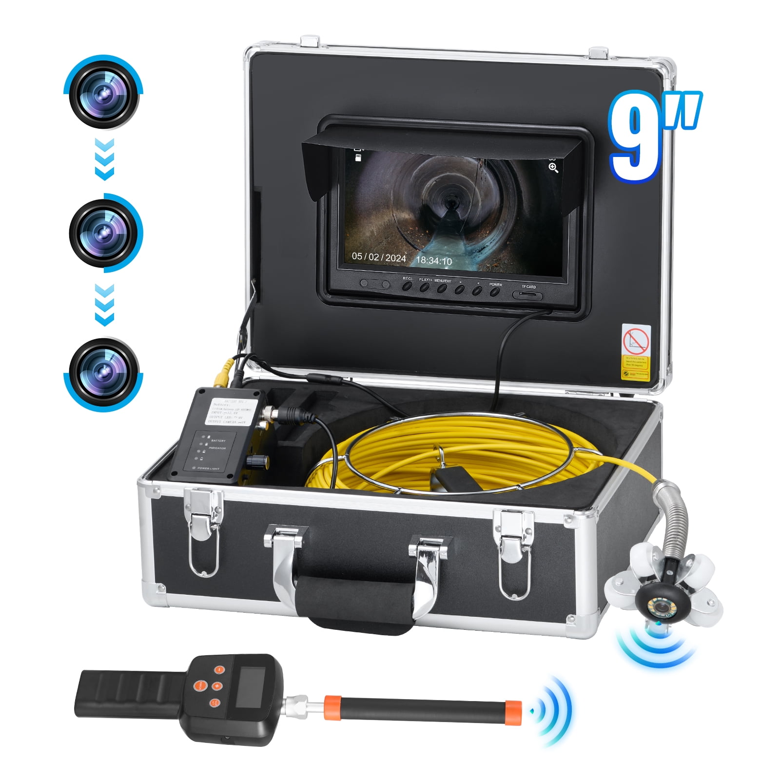 VEVOR Sewer Camera with 512Hz Locator, 98 ft/30 m, 9" Drain Inspection ...