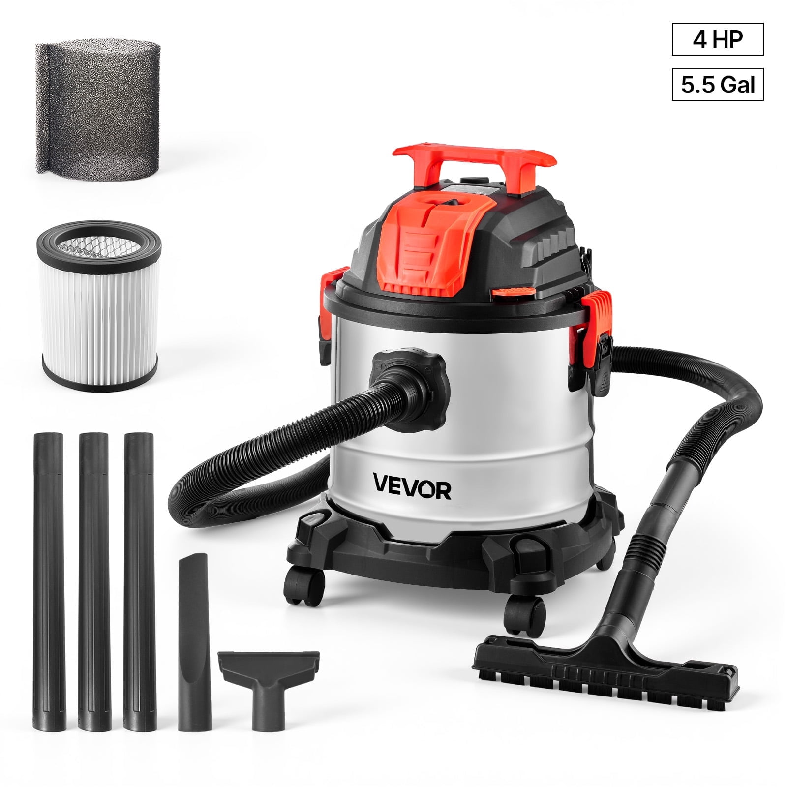 VEVOR Shop Vac, 5.8 Gallon Wet Dry Shop Vacuum, 4 Peak HP with One ...