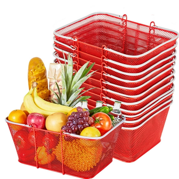 VEVOR Shopping Baskets, 12 PCS, 22L Stackable Metal Grocery Baskets ...