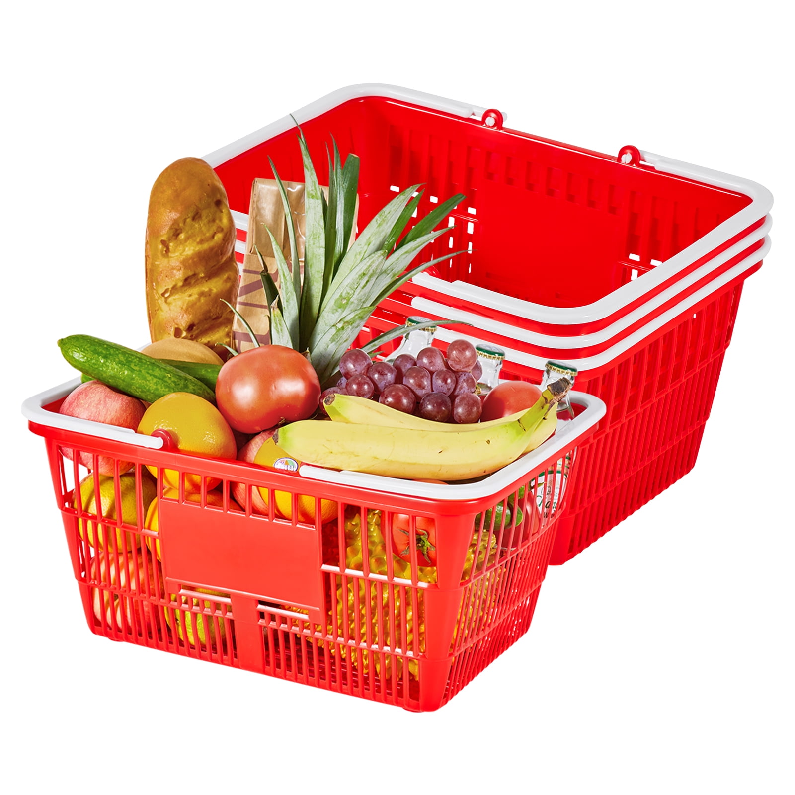VEVOR Shopping Baskets, 4 PCS, 21L Stackable PE Plastic Grocery Baskets ...