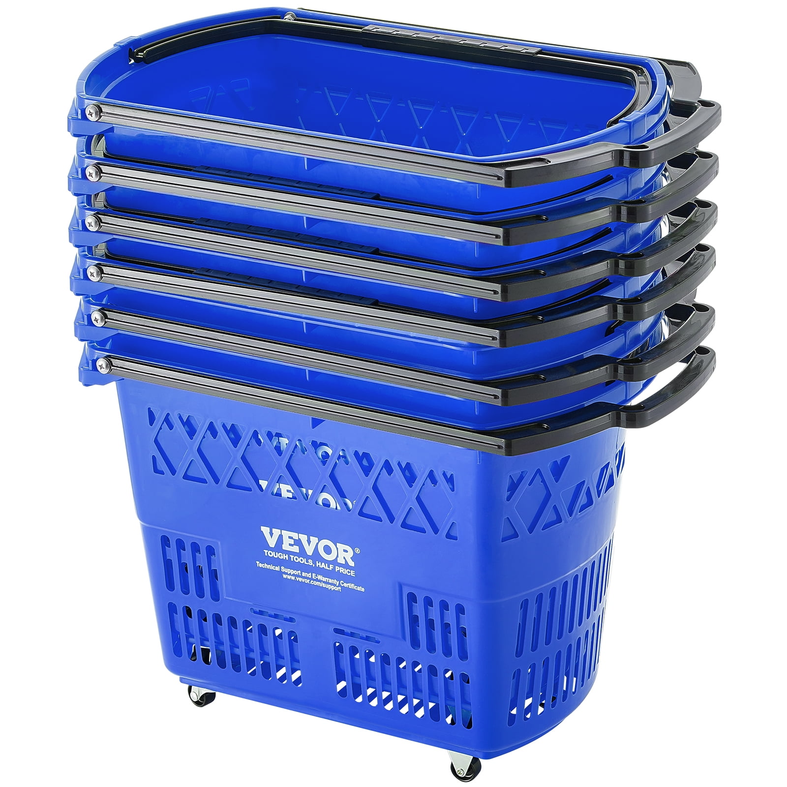 VEVOR Shopping Baskets, 6PCS, 39L Shopping Carts with Handles, Plastic ...