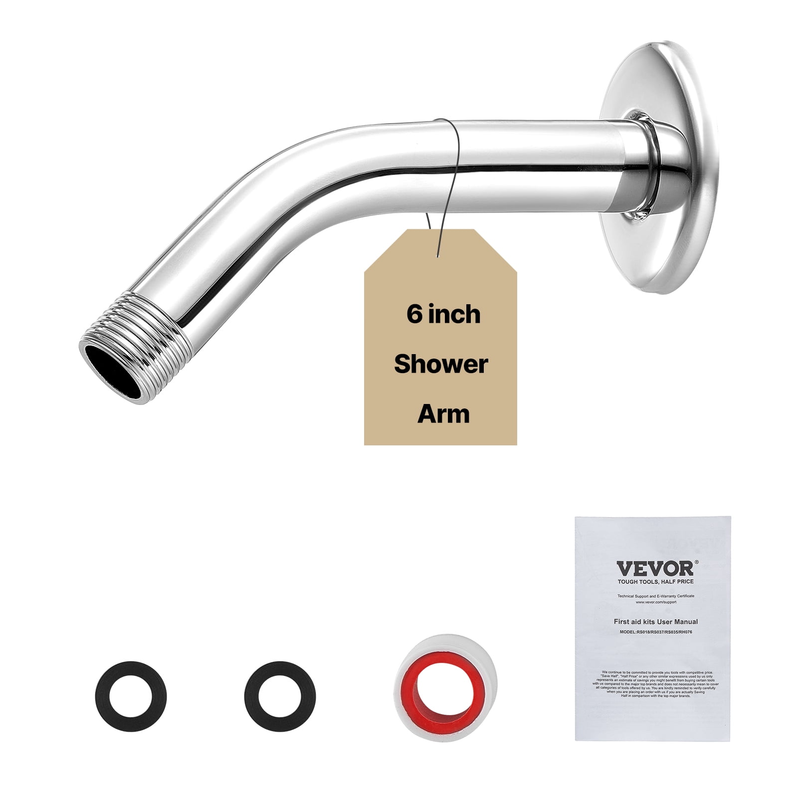 VEVOR Shower Arm with Flange, 6 Inches, Wall Mounted Stainless Steel ...