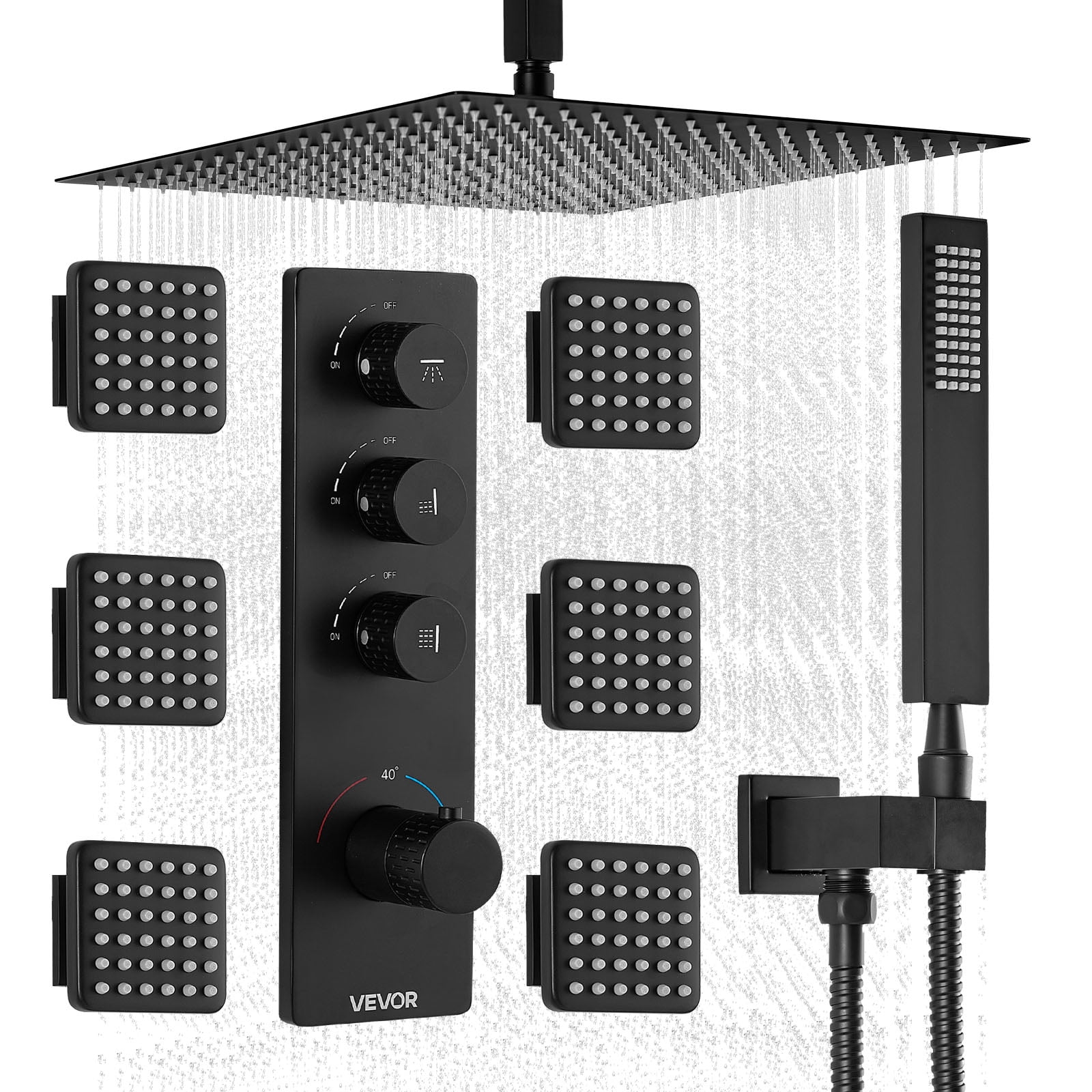 VEVOR Shower Faucet Set, 16 Inch Thermostatic Ceiling Mount Rainfall ...