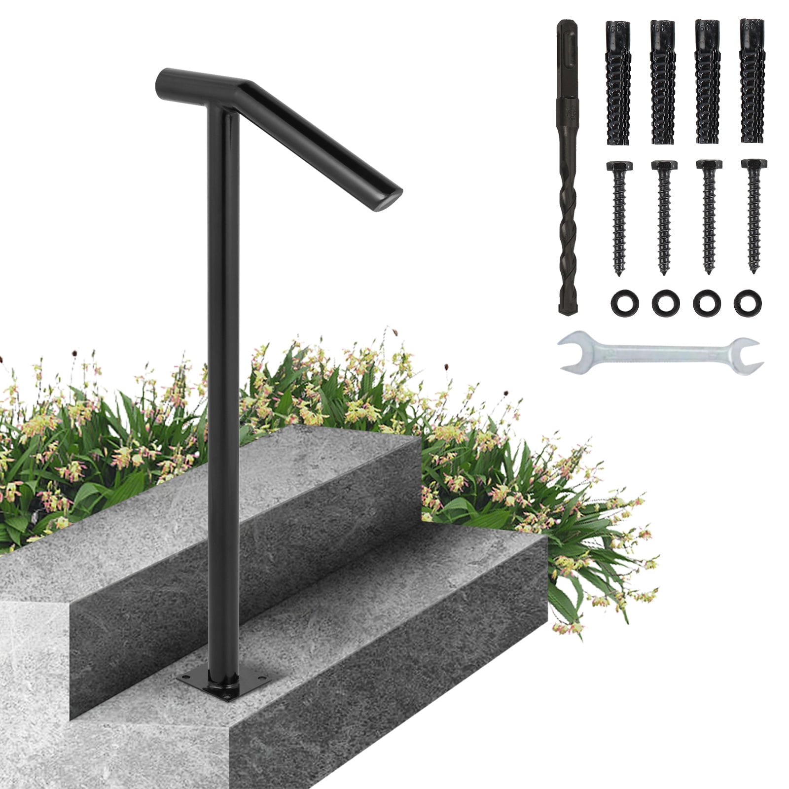 VEVOR Single Post 1-2, Black Steel Railing 441LBS Capacity Baking ...