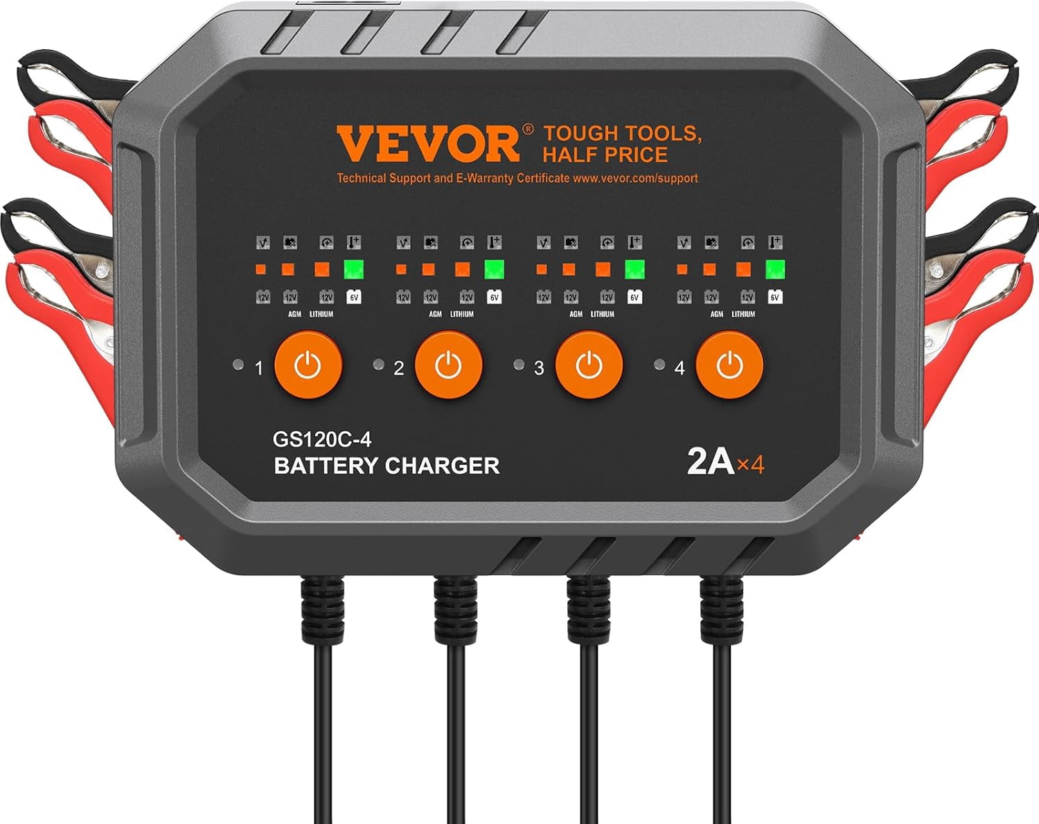 VEVOR Smart Battery Charger, 20-Amp, Lithium LiFePO4 Lead-Acid (AGM/Gel ...