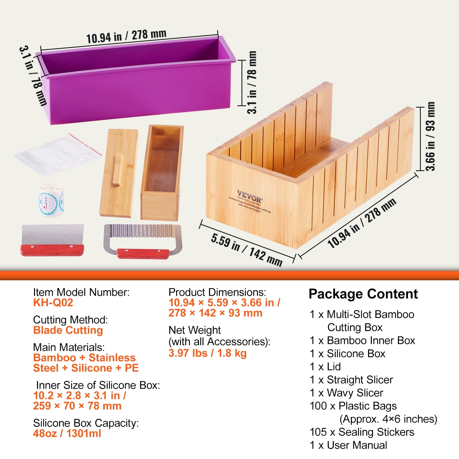 VEVOR Soap Making Kit Bamboo Cutting Box and Inner Box with Silicone ...