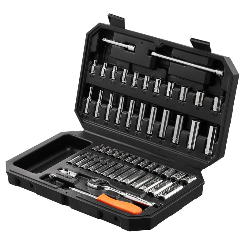 VEVOR Socket Set, 1/4 Inch Drive Socket and Ratchet Set, 6-Point Socket ...