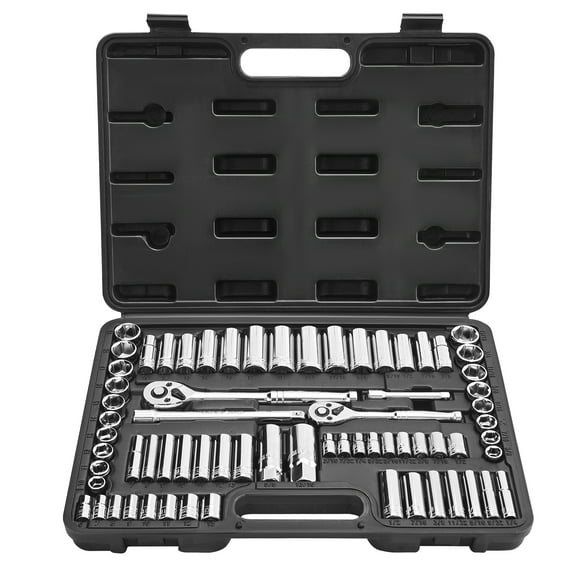 VEVOR Socket Set, 69 Pieces, 3/8 & 1/4 inch Drive Socket and Ratchet ...
