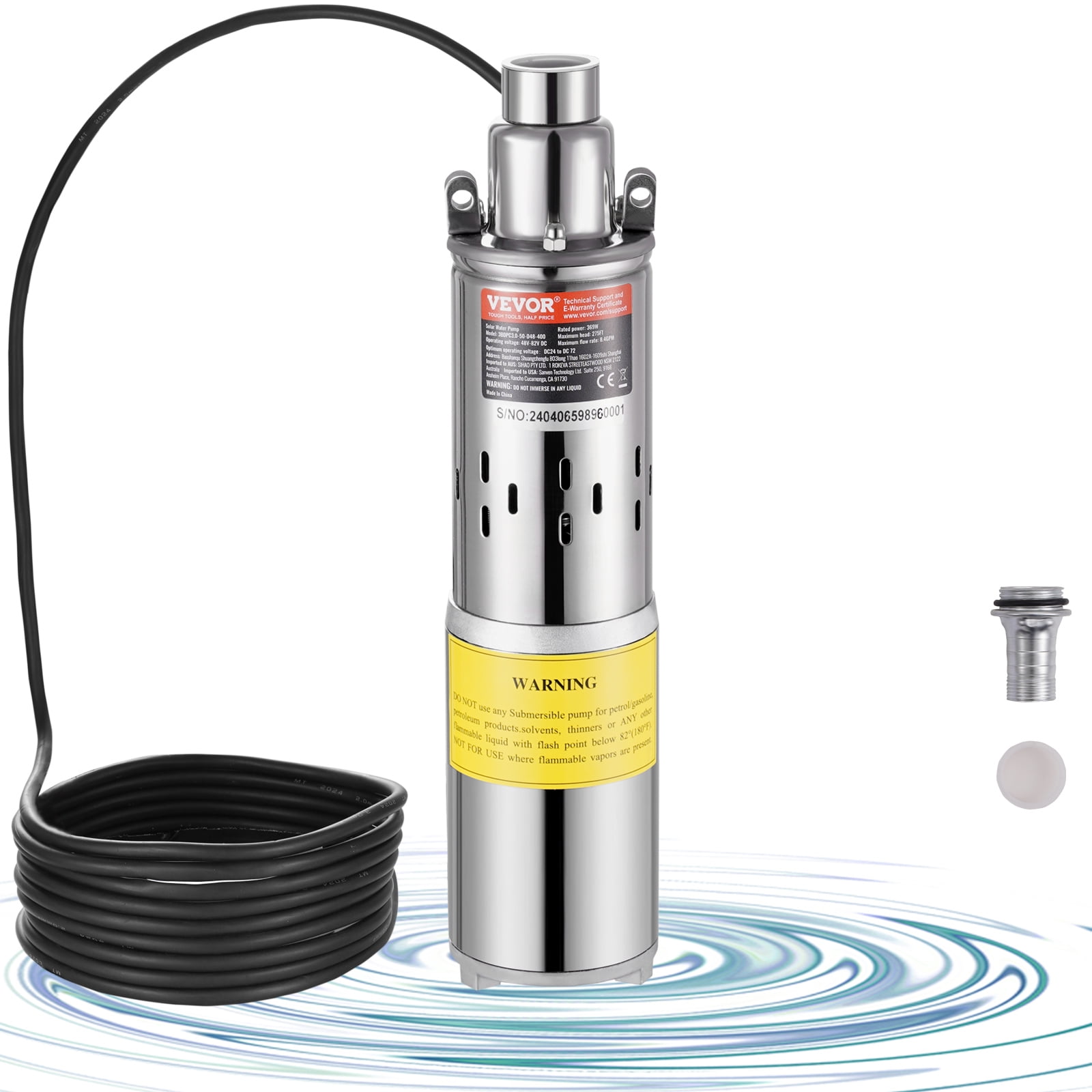 VEVOR Solar Water Pump,48V DC 369W Submersible Deep Well Pump, Max Flow ...