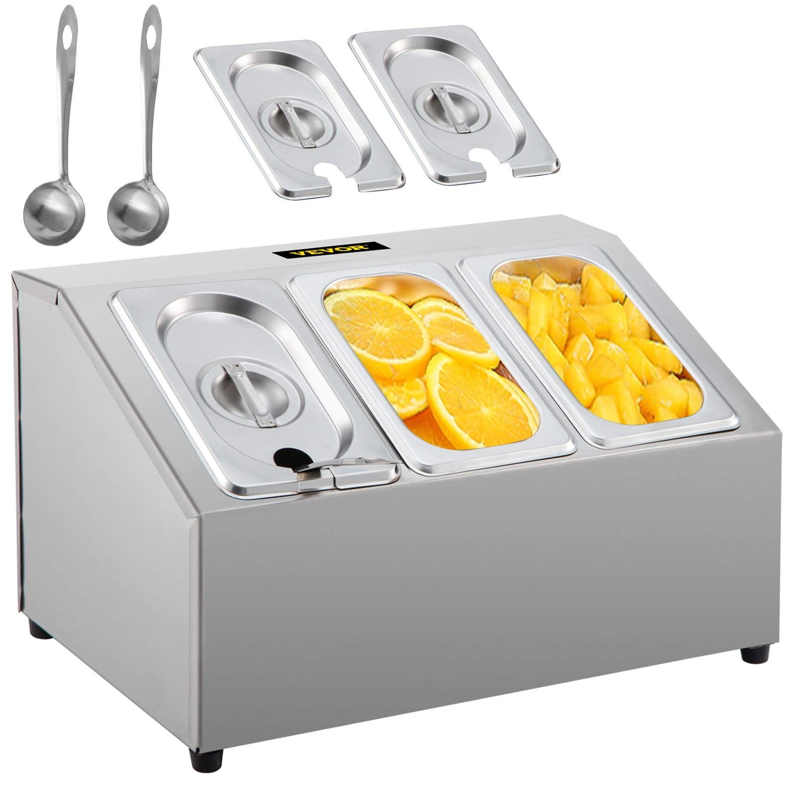 VEVOR Spice Rack Shelf, One Row, Stainless Steel Organizer Stand with Three 1/9 Pans and Three ...