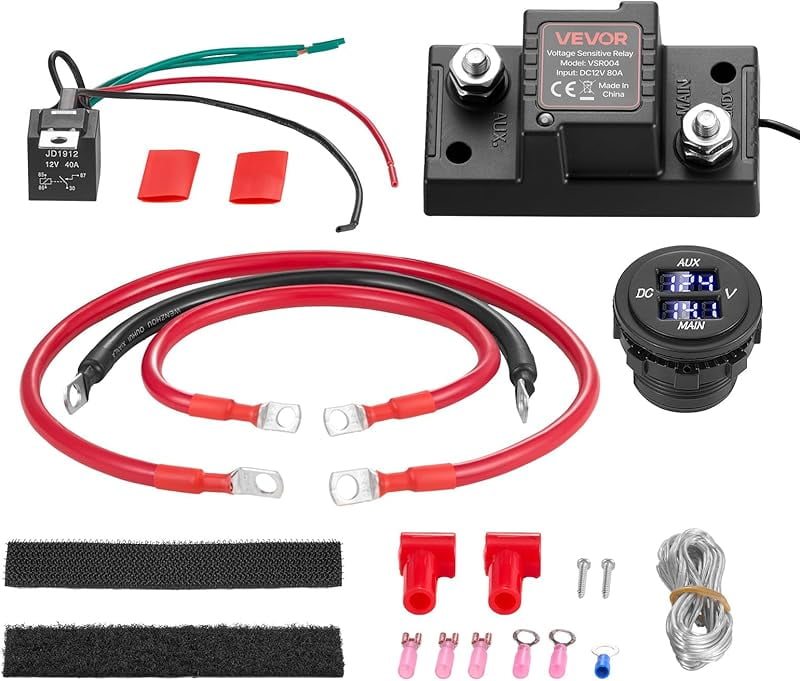 VEVOR Split Charge Relay Kit, 6mtr 12V, Automatic Dual Battery Isolator ...