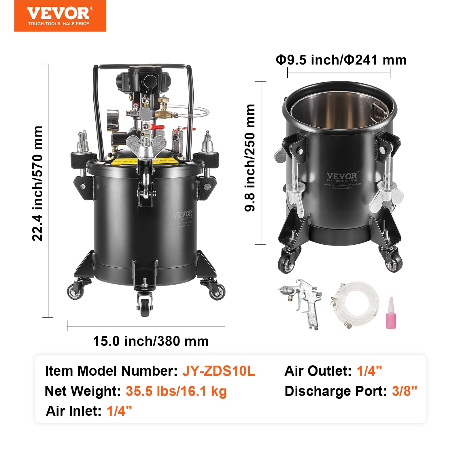 VEVOR Spray Paint Pressure Pot 15L Pressure Pot Tank 60 psi Adjustale ...