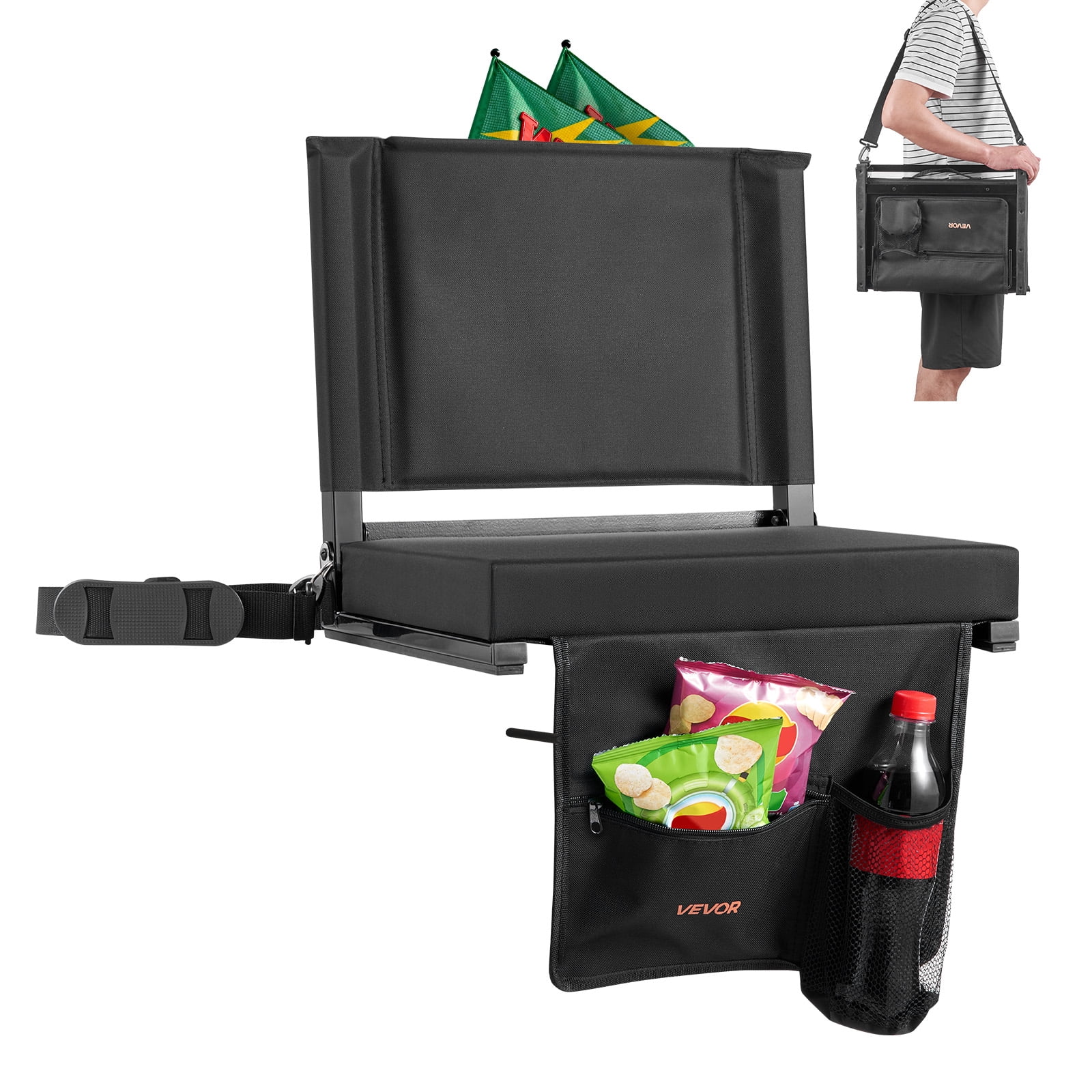 VEVOR Stadium Seat, Folding Bleacher Chair with Back Support and Thick ...
