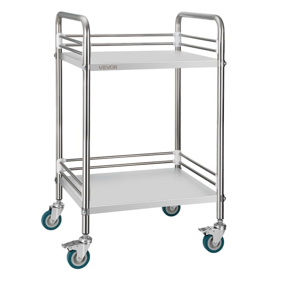 VEVOR Stainless Steel Cart, 2-Tier Rolling Lab Utility Cart with ...