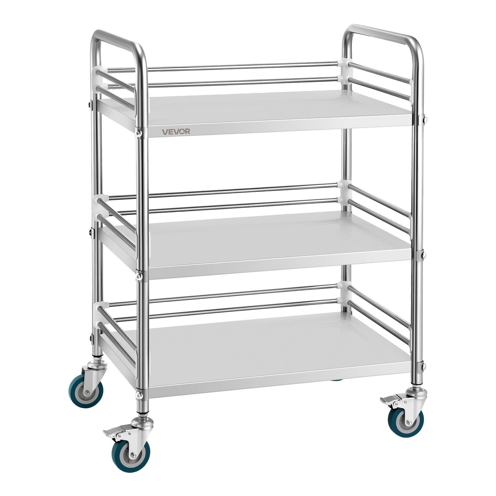 VEVOR Stainless Steel Cart, 3-Tier Rolling Lab Utility Cart with ...