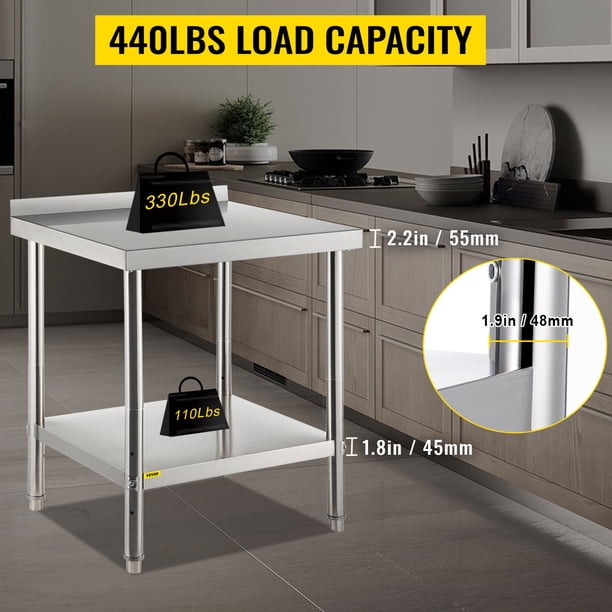 VEVOR Stainless Steel Prep Work Table, 30 x 24 x 35'', 440lbs Load ...