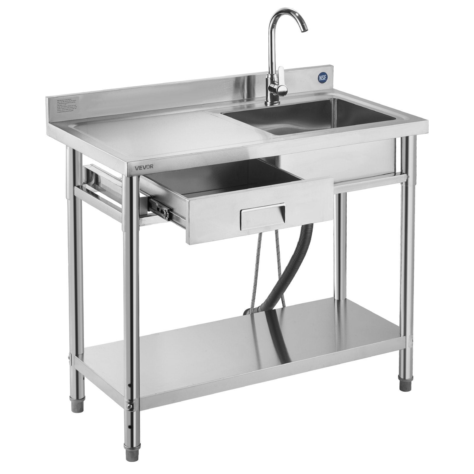 VEVOR Stainless Steel Utility Sink, Free Standing Single Bowl ...