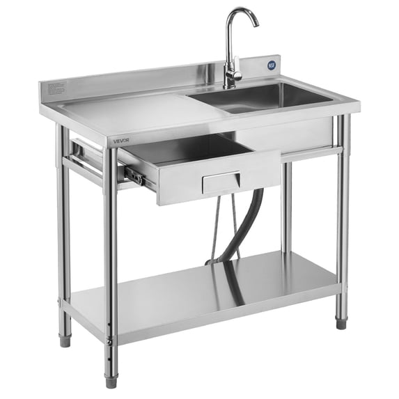 VEVOR Stainless Steel Utility Sink, Free Standing Single Bowl ...