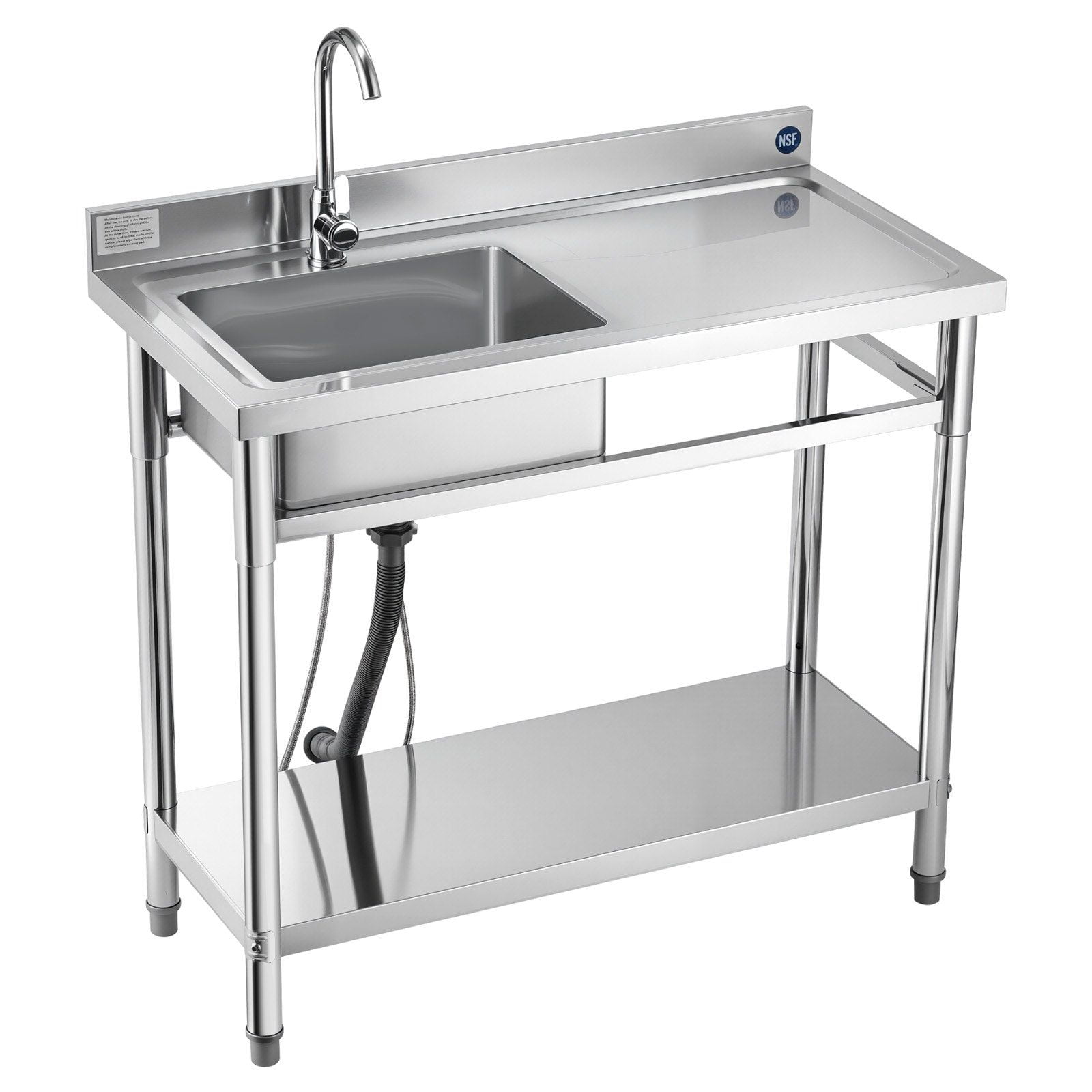 VEVOR Stainless Steel Utility Sink, Free Standing Single Bowl ...