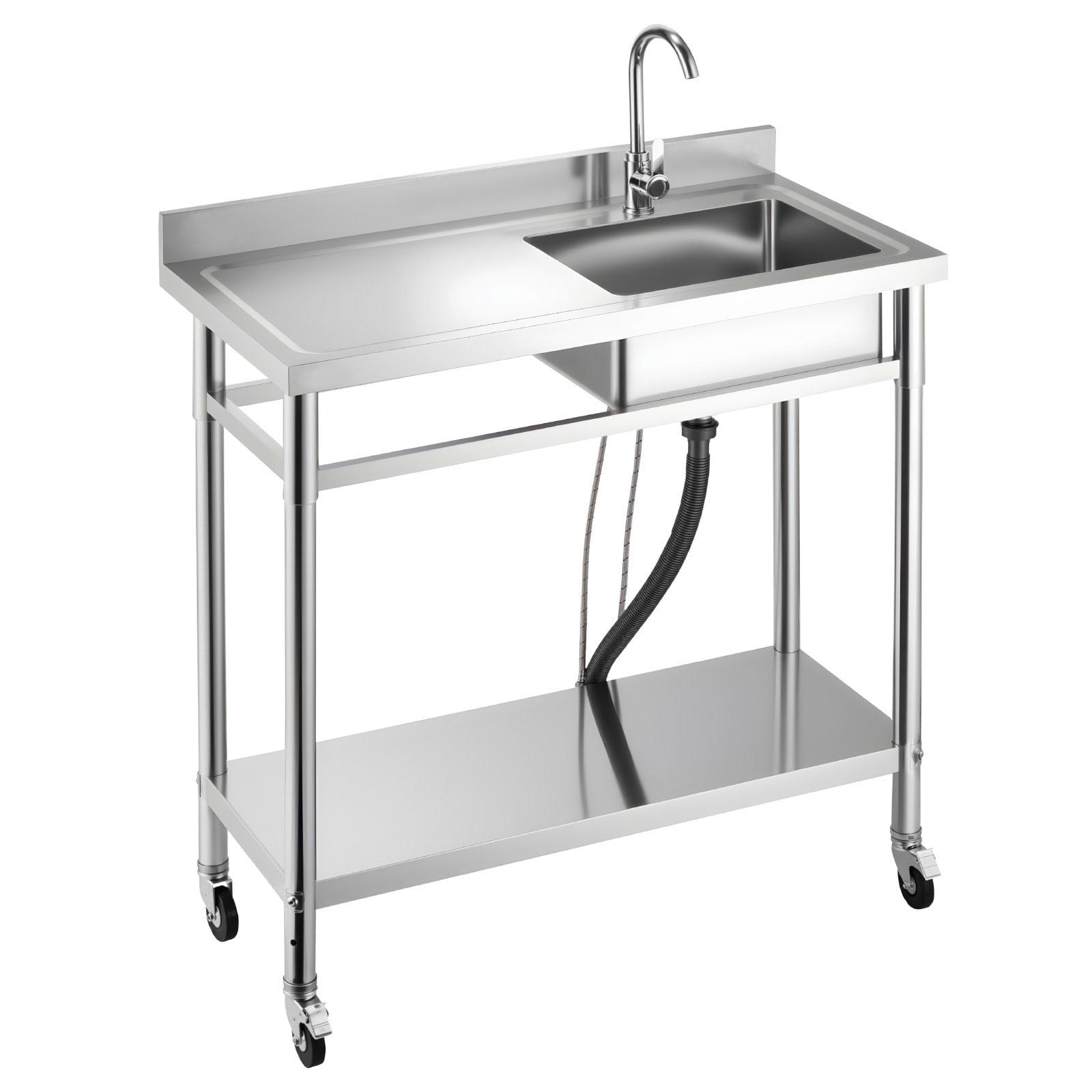 VEVOR Stainless Steel Utility Sink, Rolling Single Bowl Commercial ...