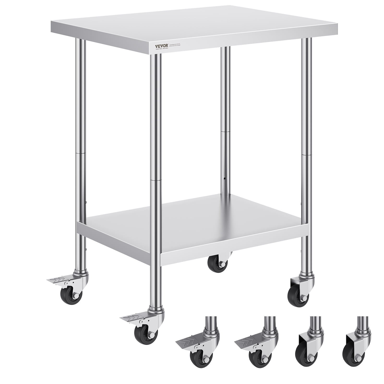 VEVOR Stainless Steel Work Table 24 x 30 x 38 Inch, with 4 Wheels, 3 ...