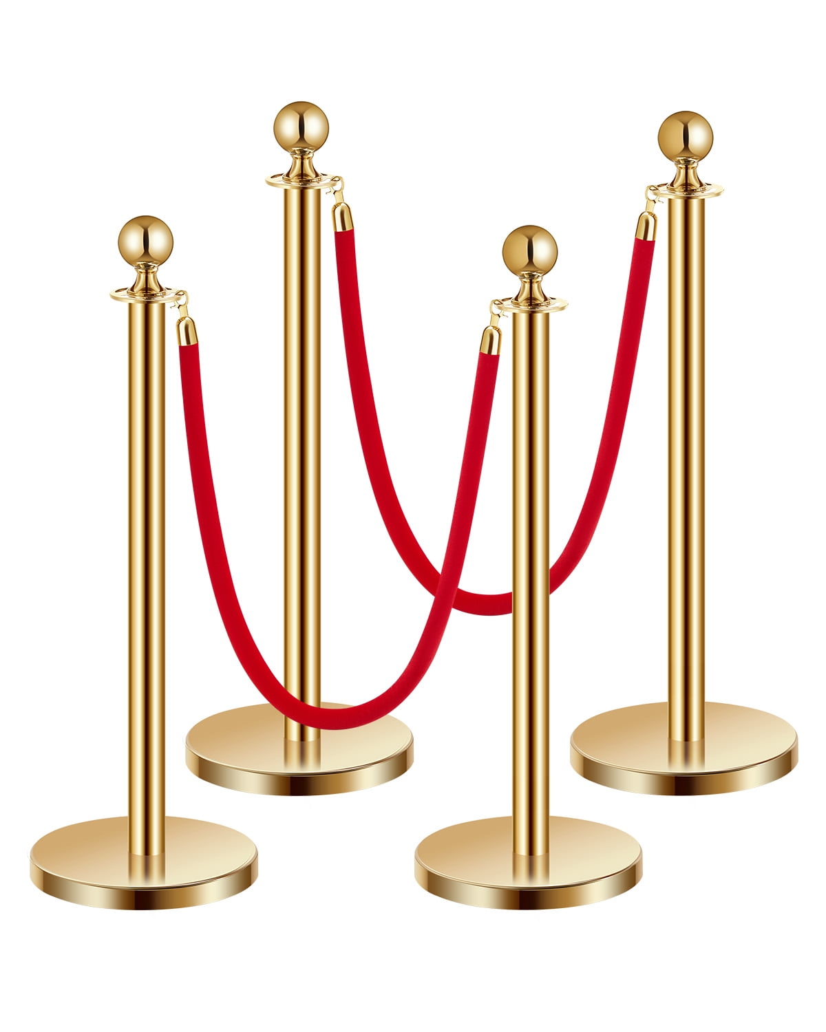 VEVOR Stanchions and Velvet Ropes 4Pcs, Hollow Base with Stainless Steel Post, 2 Red Velvet ...