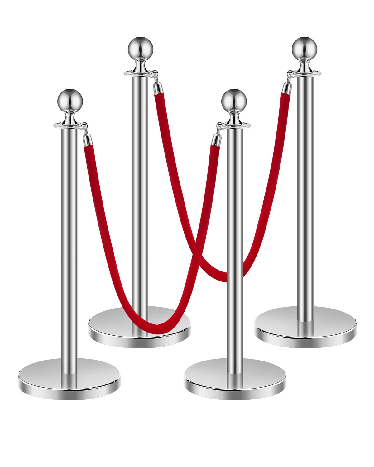 VEVOR Stanchions and Velvet Ropes 4Pcs, Hollow Base with Stainless ...